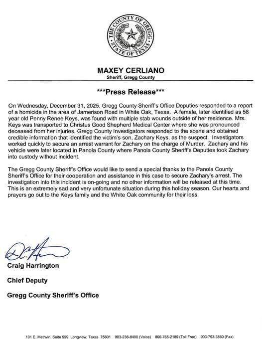 Panola County Deputies Assist in Arrest Following Gregg County Homicide ...