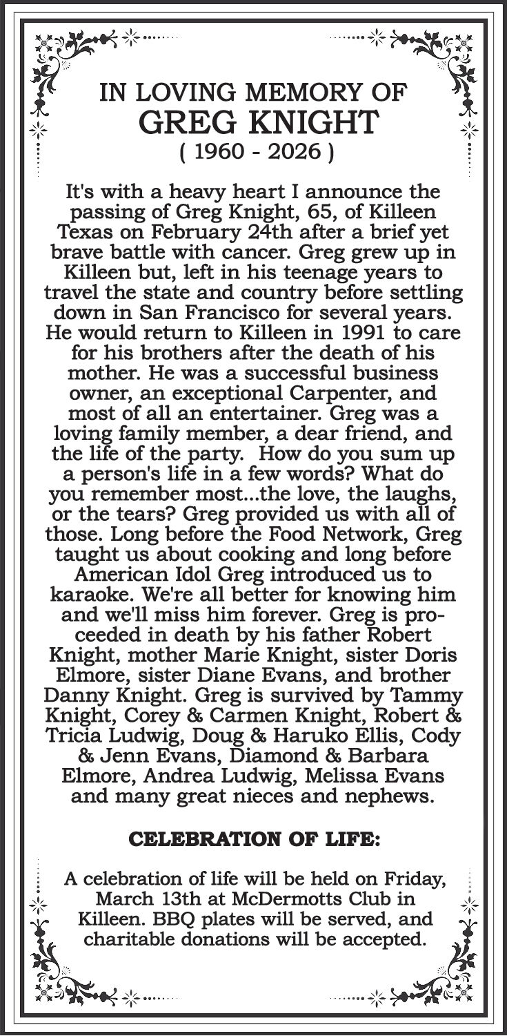Greg Knight | Obituaries | kdhnews.com