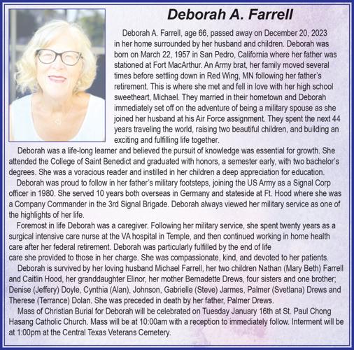 Deborah A. Farrell | Obituaries | kdhnews.com