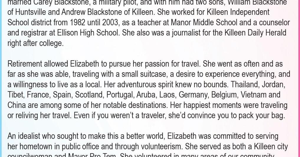 Elizabeth Ann Bigham Blackstone | Obituaries | kdhnews.com