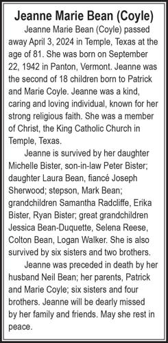 Jeanne Marie Bean (Coyle) | Obituaries | kdhnews.com