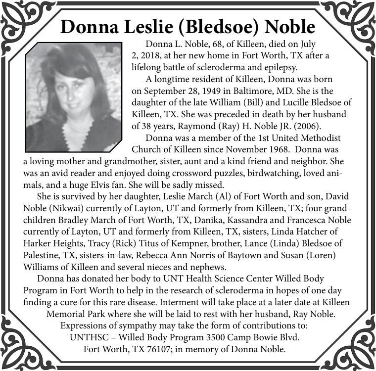Donna Leslie (Bledsoe) Noble | Obituaries | kdhnews.com