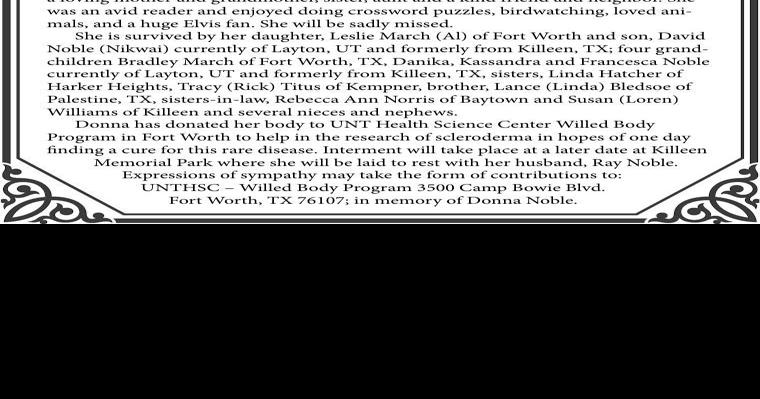 Donna Leslie (Bledsoe) Noble | Obituaries | kdhnews.com