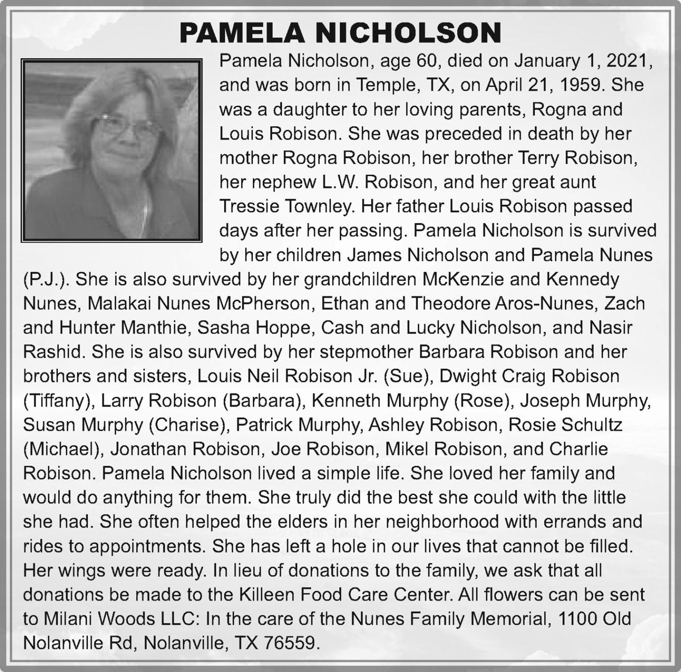Pamela Nicholson | Obituaries | kdhnews.com