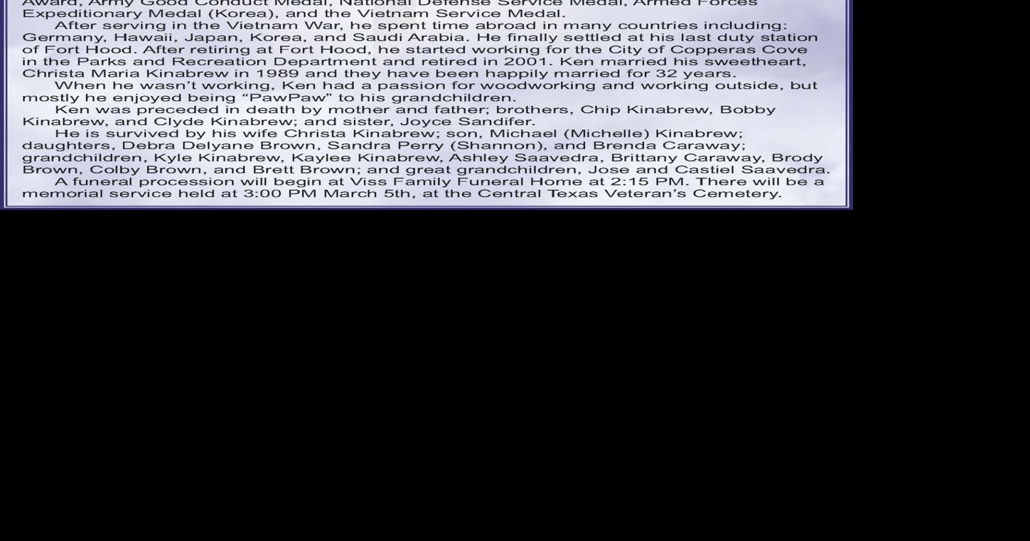 SGM (Ret.) Harold Kent “Ken” Kinabrew | Obituaries | kdhnews.com