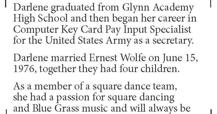 Darlene Alice Wolfe | Obituaries | kdhnews.com