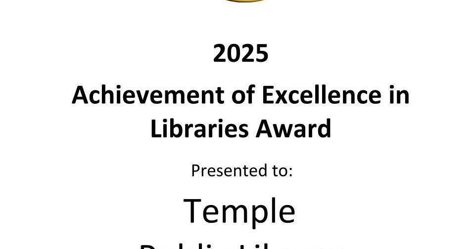 Temple Public Library earns Achievement of Excellence in Libraries ...