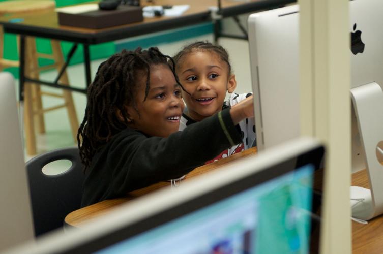 student researching on computer