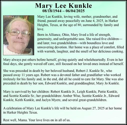Mary Lee Kunkle | Obituaries | kdhnews.com