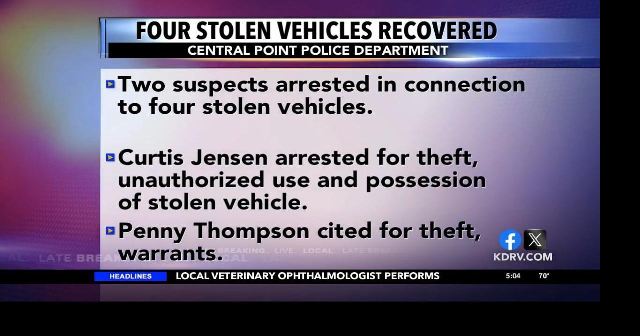 Central Point Police recover four stolen cars | Video | kdrv.com