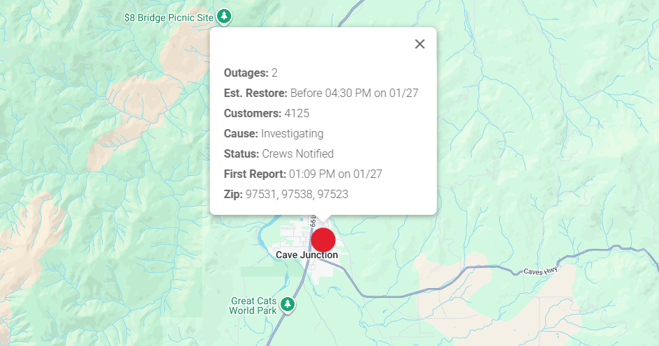 Cave Junction power outage affects 4,125 customers | Local | kdrv.com
