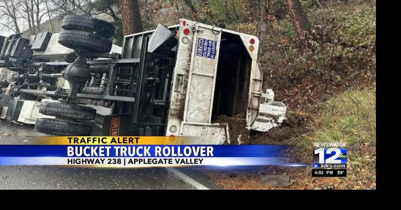 Bucket truck rolls over on Highway 238 | Video | kdrv.com