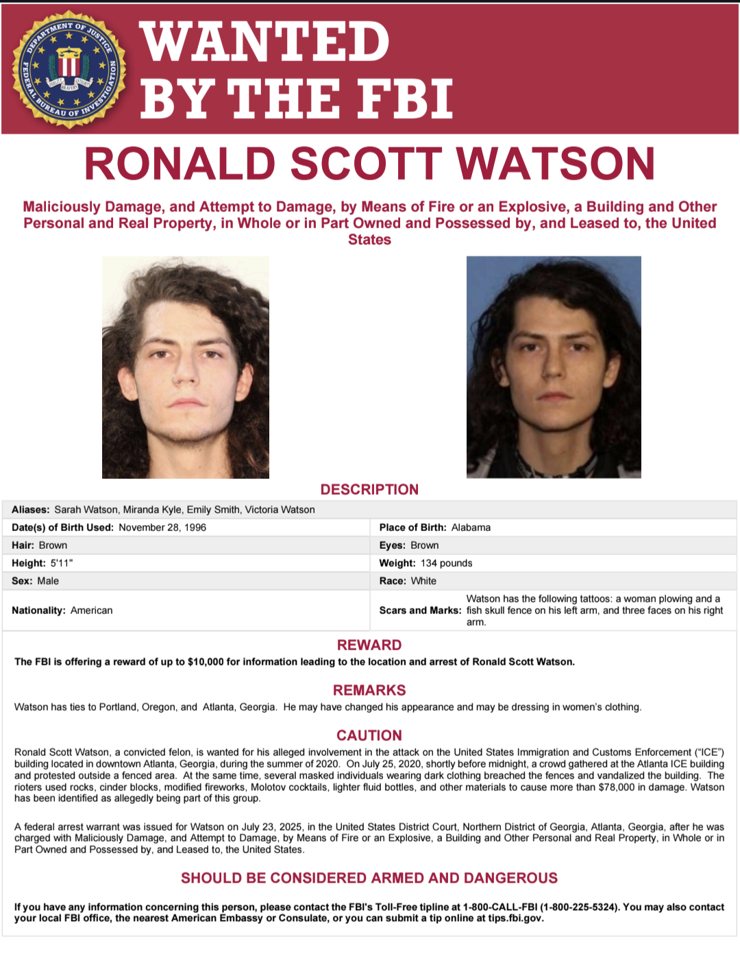 Wanted Fugitive from Atlanta possibly in Portland metro area $10,000 ...