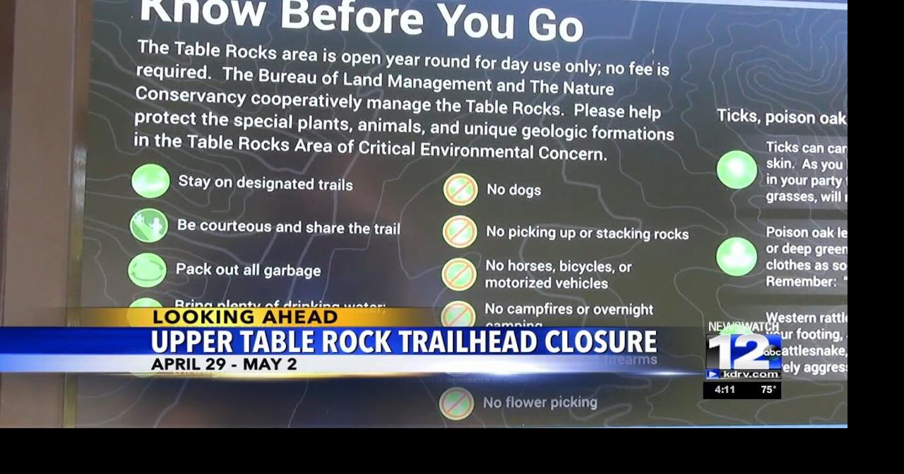 Upper Table Rock to close for trail improvements | Video | kdrv.com