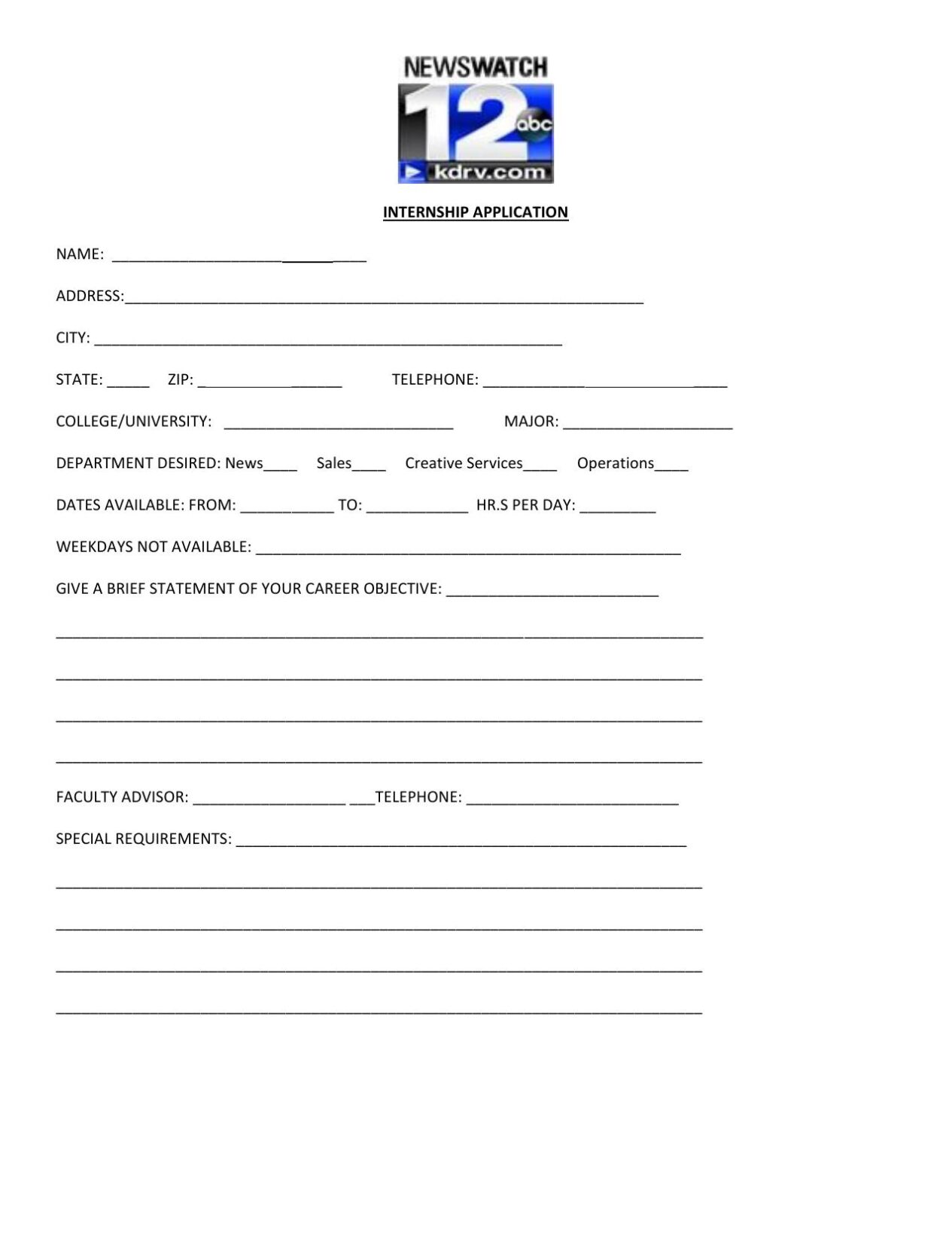 KDRV Internship Application | | kdrv.com