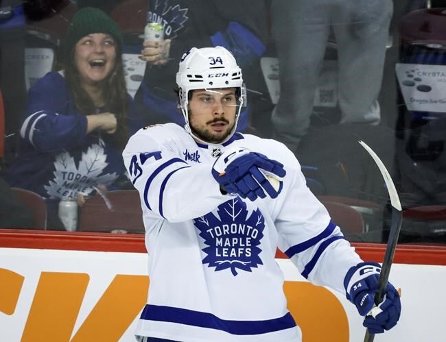 Auston Matthews scores hat trick, adds assist as Maple Leafs top Flames ...