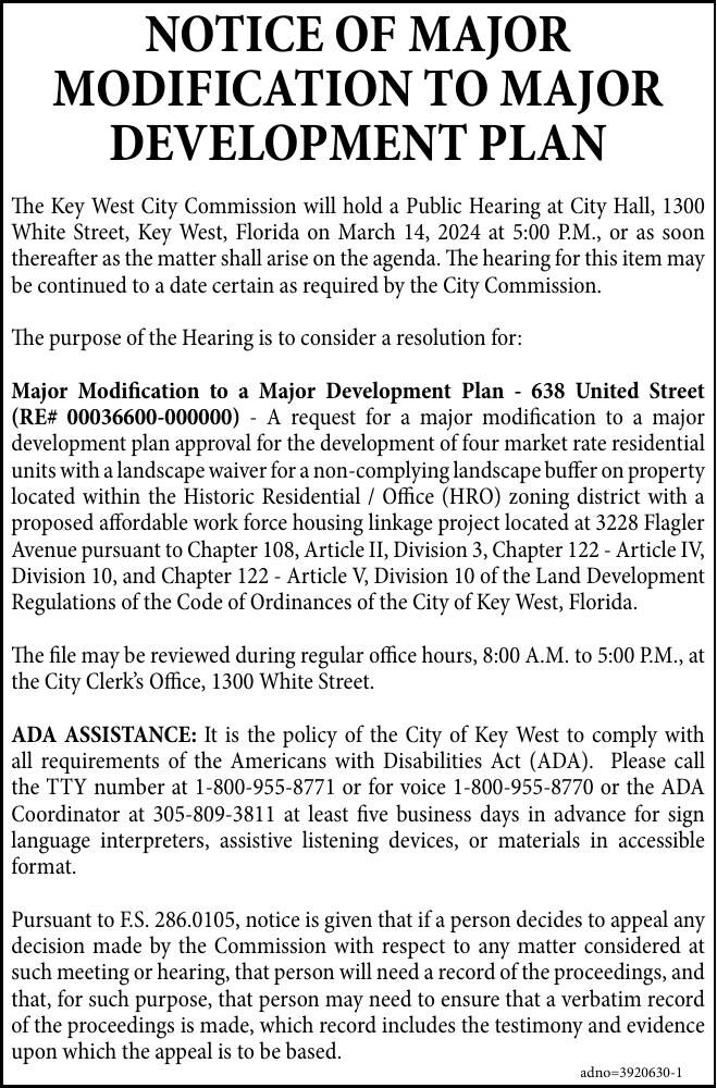 NOTICE OF MAJOR MODIFICATION TO MAJOR DEVELOPMENT PLAN | Public Notice ...