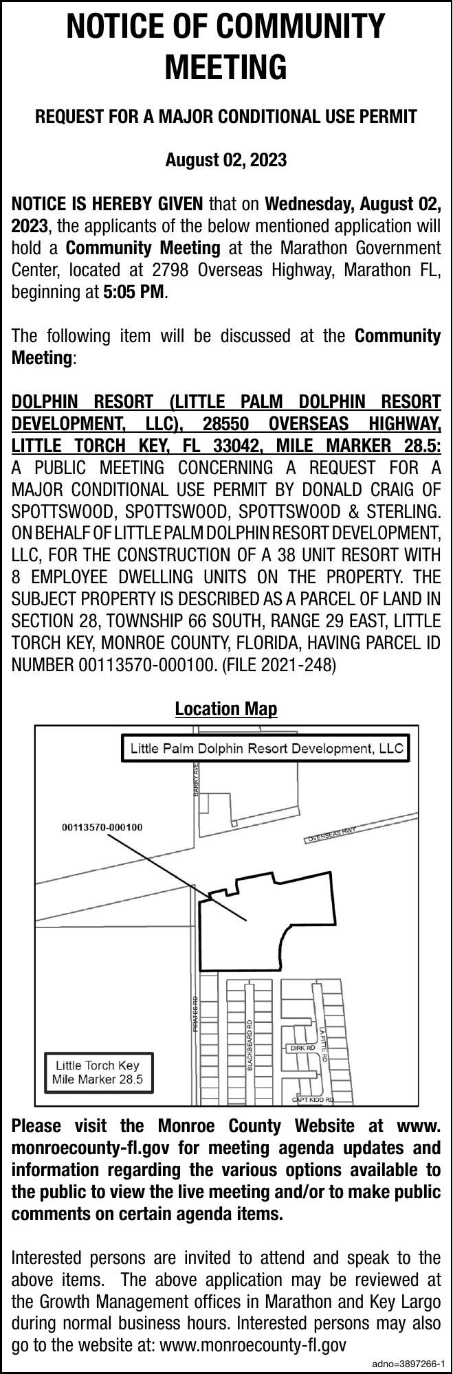 NOTICE OF COMMUNITY MEETING REQUEST FOR A MAJOR CONDITIONAL USE PERMIT ...