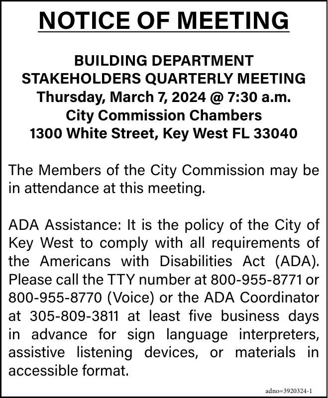 NOTICE OF MEETING - BUILDING DEPARTMENT STAKEHOLDERS QUARTERLY MEETING ...
