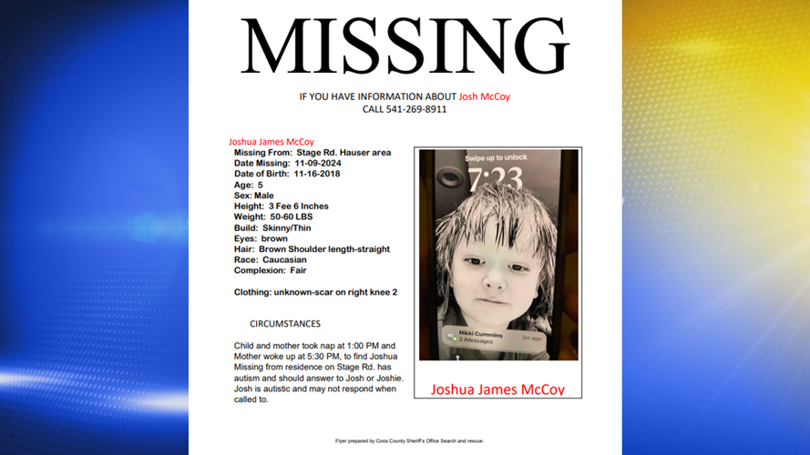Coos County Sheriff's Office searching for missing five-year-old boy ...