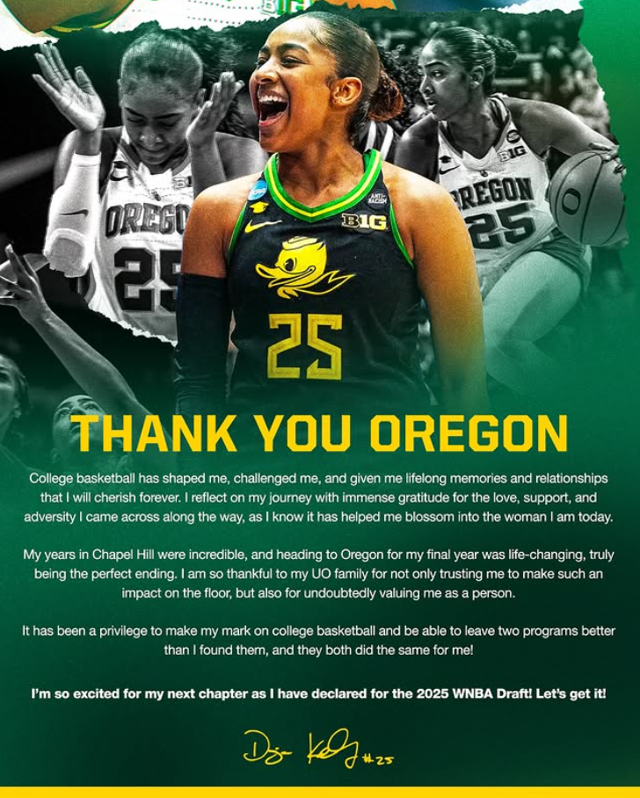 Oregon WBB: Deja Kelly declares for 2025 WNBA Draft | Sports | kezi.com