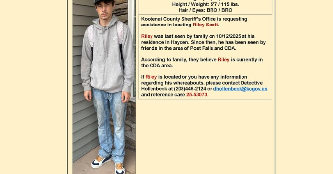 MISSING: Teenager last seen near Coeur d'Alene and Post Falls | Spokane ...