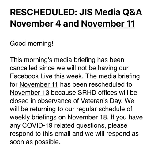 SRHD cancels weekly briefing for the first time since the start of the ...