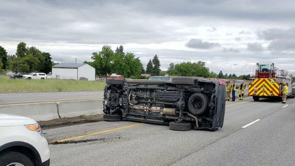 Crews clear the scene of turnover crash on westbound I-90 in Spokane ...