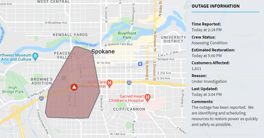 Avista power outage affects around 1,600 customers | Spokane News | khq.com