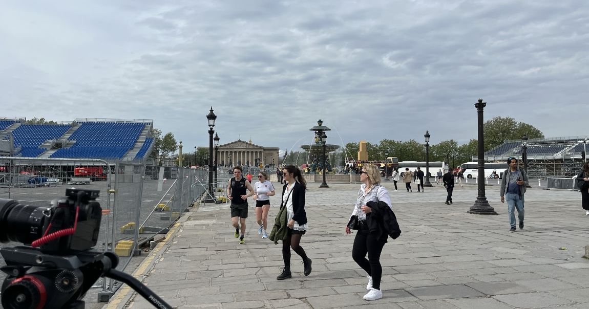 Outside where crews are setting up for the 2024 Paris Olympics | | khq.com