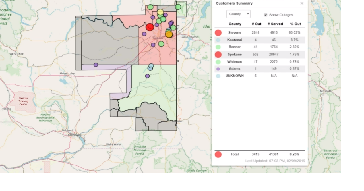 Inland Power & Light reporting widespread blackouts across Spokane ...