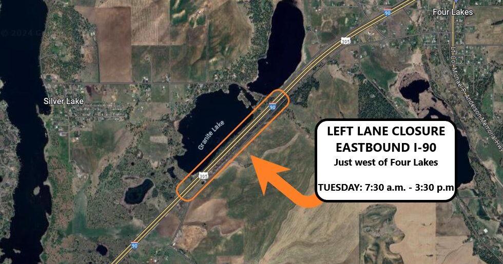 Left lane on I-90 eastbound near Four Lakes to be closed on Tuesday ...