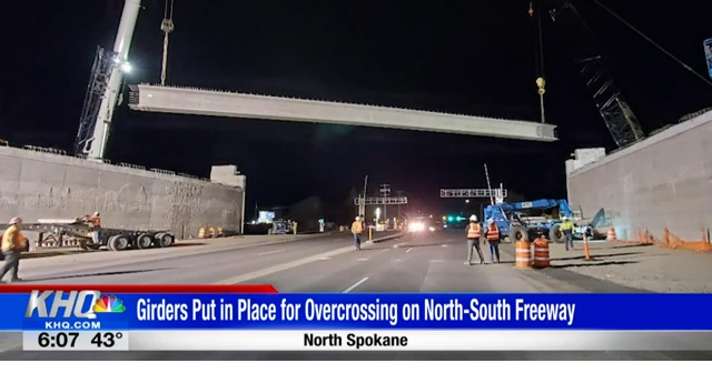 Girders put in place for overcrossing on north-south freeway | Spokane ...