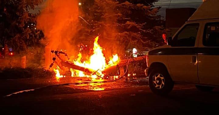 Vehicle fire takes out powerline pole, knocks out power nearby ...
