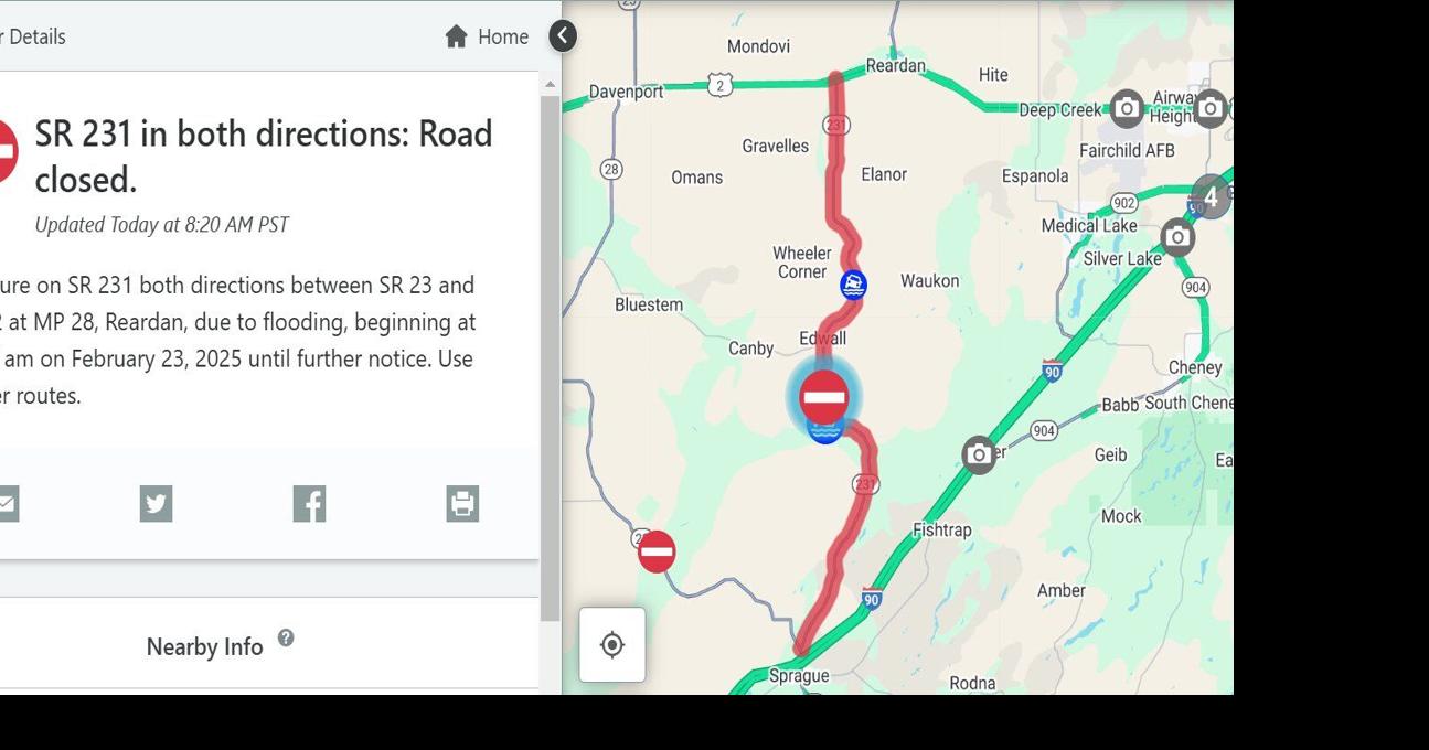 State Route 231 closed from I-90 to US 2 due to flooding | Spokane News ...