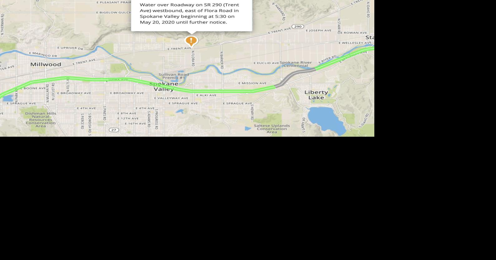 WSDOT reporting water over roadway at Trent near Flora Road in Spokane ...