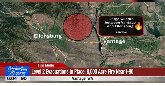 Vantage Highway fire grows to 8,000 acres, level 2 evacuations in place ...