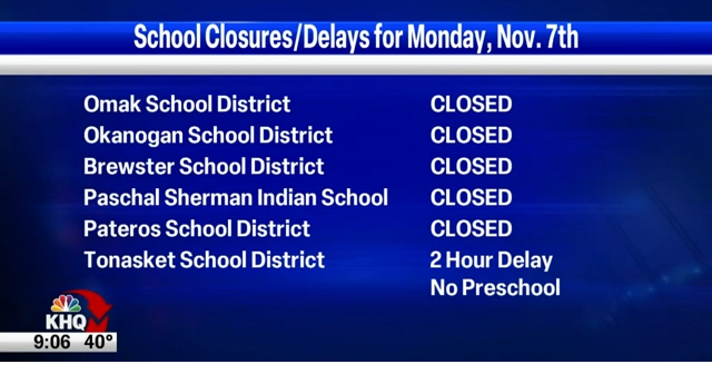 Monday School Delays And Closures Spokane News Khq