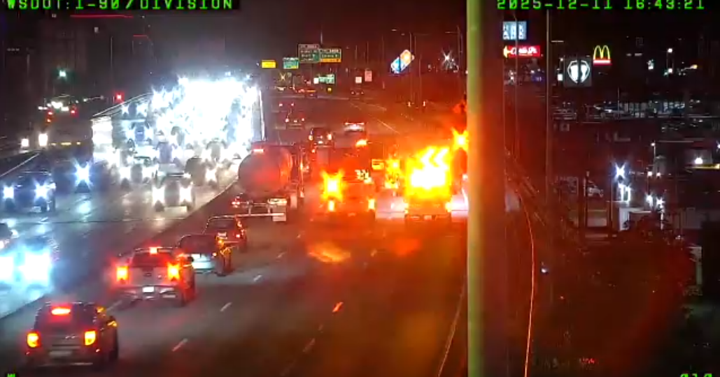 Crash blocks two lanes on I-90 west in Spokane, causing major rush-hour ...