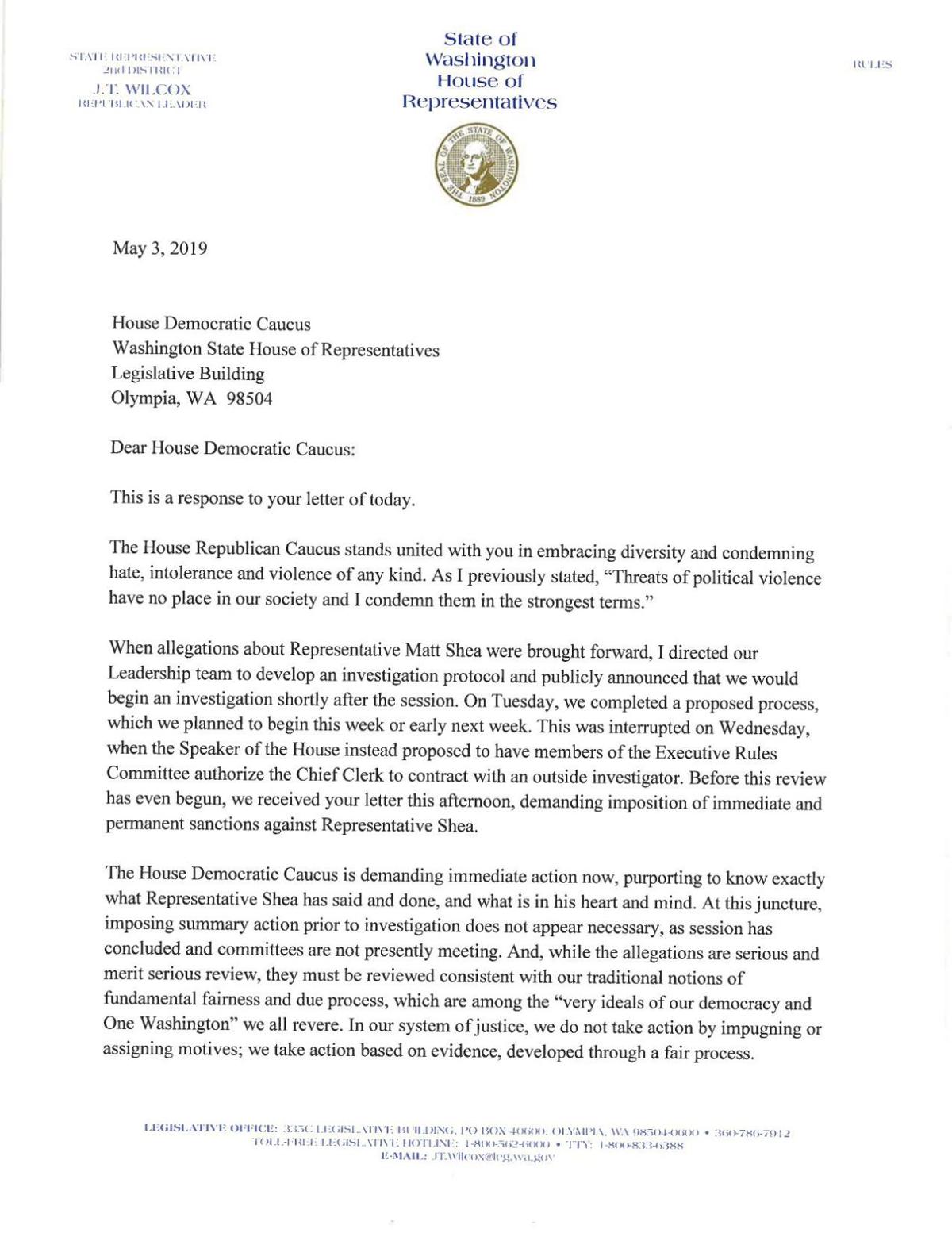 View the full letter from House Republican Leader JT Wilcox here ...