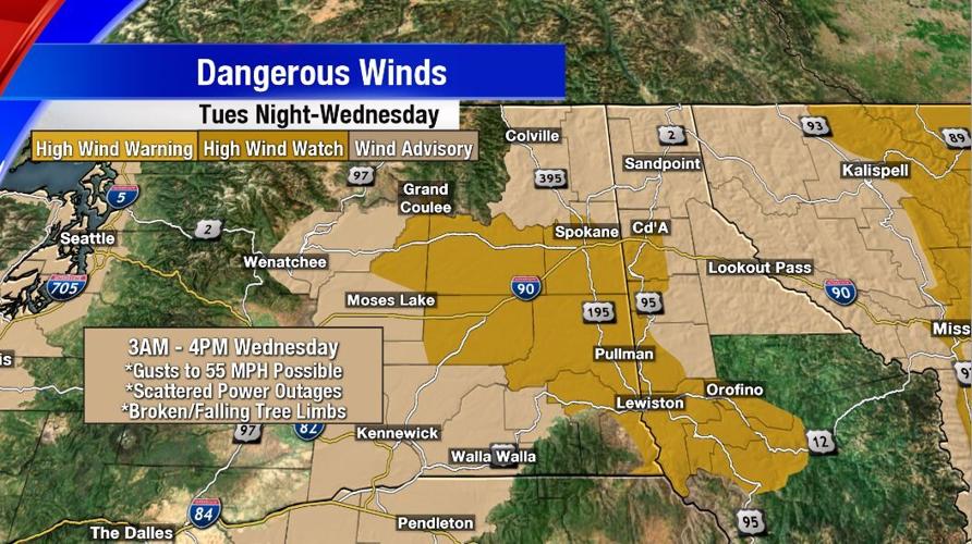 UPDATE: Wind gusts up to 60 MPH possible in Spokane Wednesday morning ...