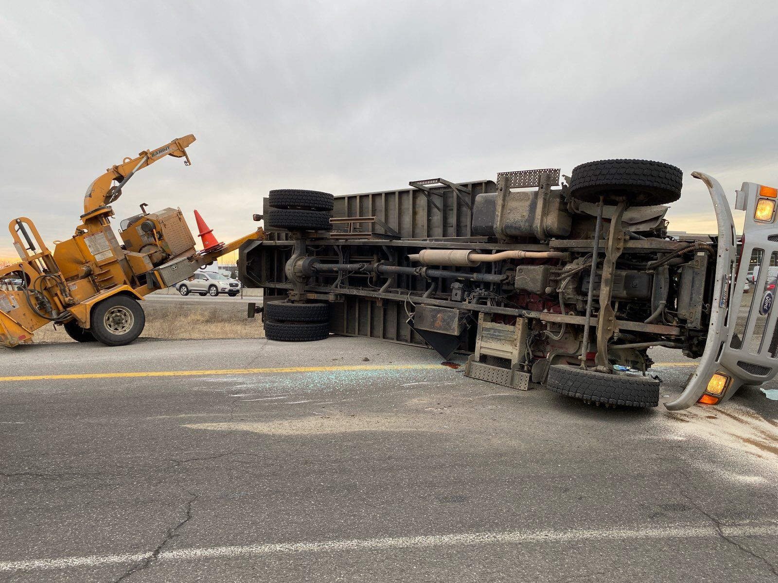 Semi-truck overturns on I-90 near Liberty Lake, causes ramp closure | Spokane News | khq.com