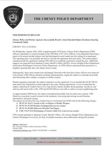 Cheney man fires several rounds into apartment ceiling early Wednesday ...