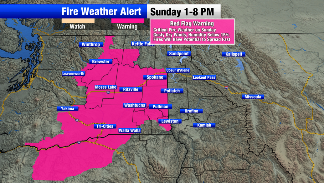 Red Flag Warning in place Sunday for critical fire weather across the ...