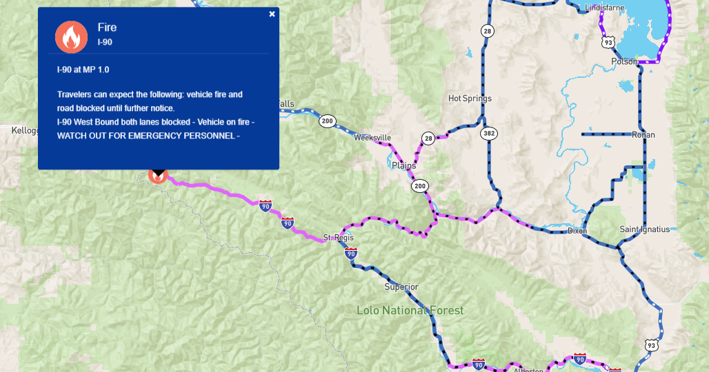 MDT: Lanes blocked on I-90 to vehicle fire | Regional | khq.com