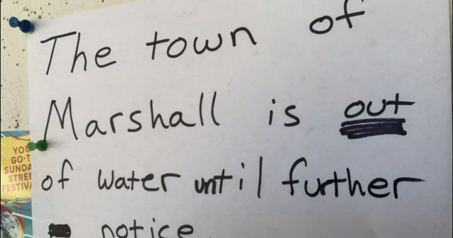 Sign on Marshall Post Office indicates town is 'Our of Water' | Top ...