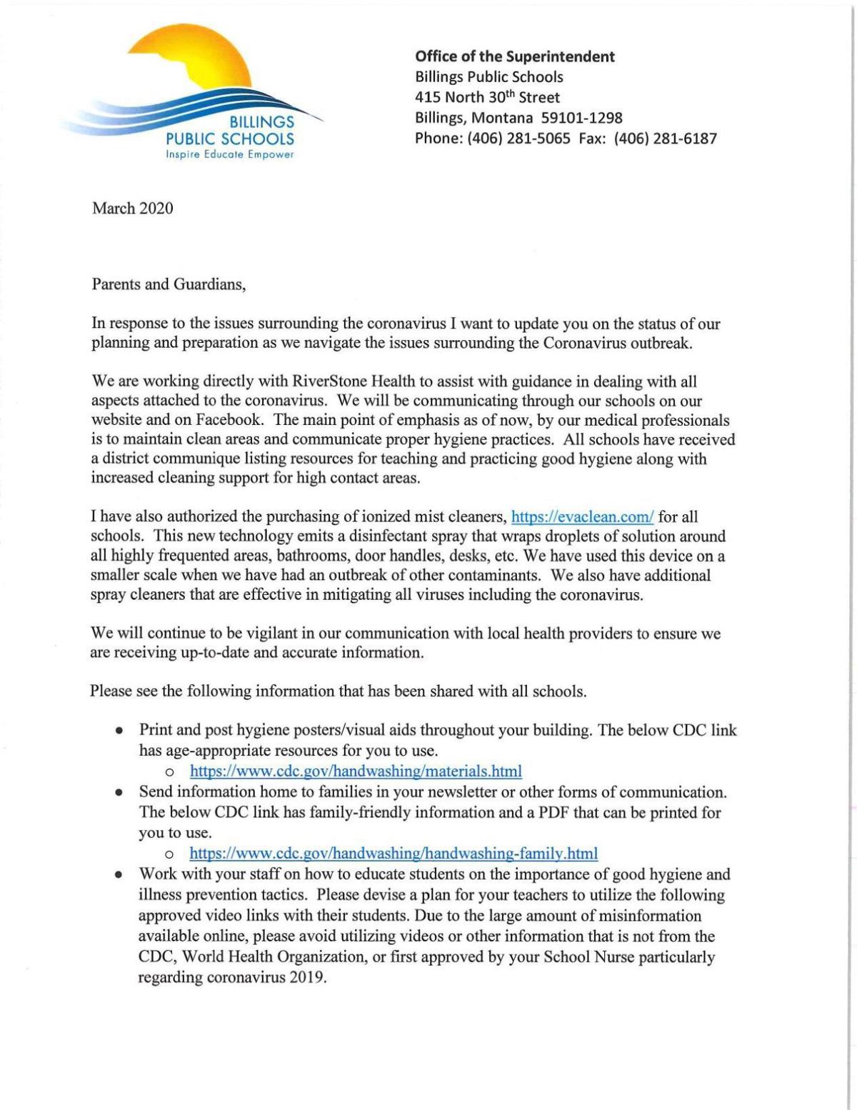 Billings school district outlines plans to combat coronavirus ...