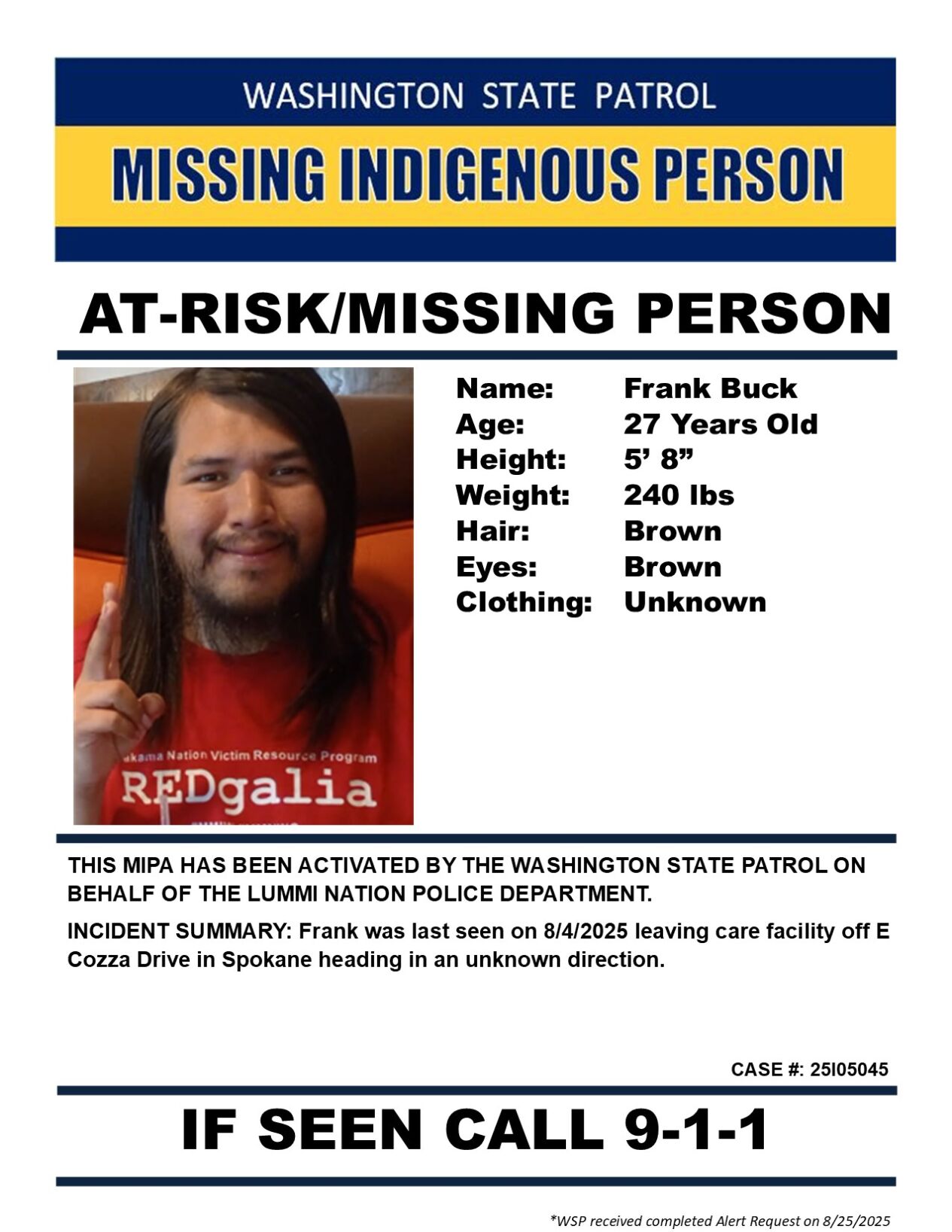 Cancelled Missing Indigenous Person Alert: Frank Buck last seen in Spokane | Spokane News | khq.com
