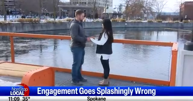 Couple makes a splash after taking the plunge on engagement beside ...