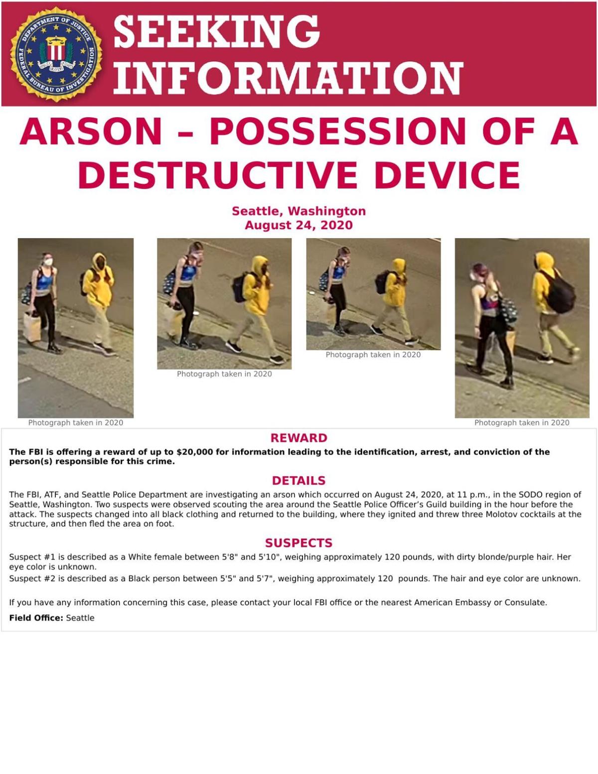 FBI offers $20,000 for information on Seattle arson suspects | Spokane ...